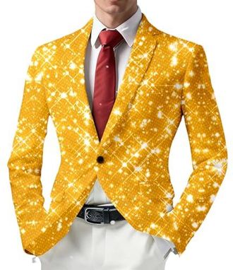 Generico Blazer pour homme - Tendance - Moderne - Sportif - Imprim&eacute; &agrave; paillettes - Veste de costume - Coupe droite - Un bouton - Manteau baggy l&eacute;ger - Veste de