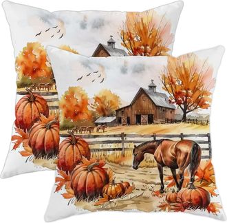 Generic Spa&szlig; Im Fall Pferde Dekokissen Quadratische Kissenbezug Mit Rei&szlig;verschluss Zierkissenbezug F&uuml;r Bett Schlafzimmer B&uuml;ro 45X45Cm 2Er Set