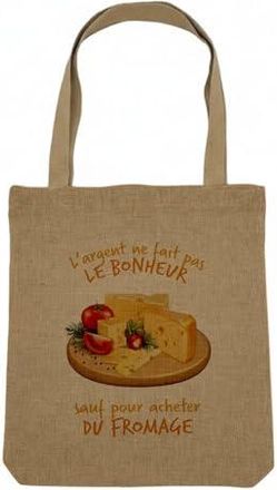 Fabulous Sac Shopping Tote Bag Aspect Lin - Plateau de Fromage - Largent ne Fait Pas le Bonheur Sac de Courses Toile Epaisse 360g Beige Naturel Cabas Port&eacute; Epa
