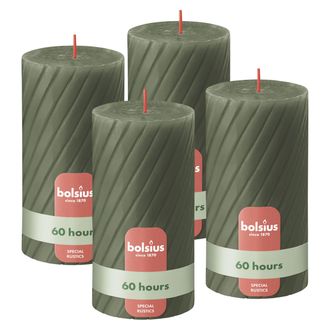 Bolsius Bolsius Rustikale Stumpenkerzen - Geriffelt - Olivgr&uuml;n - 4er Set - 13 cm - Dekorative Haushaltskerzen - Mit nat&uuml;rlichem Pflanzenwachs - Ohne Palm&ouml;l