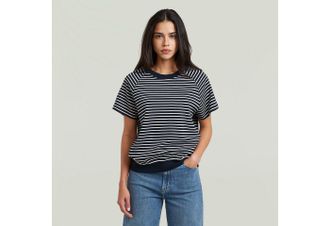 G-Star Kurzarmshirt T-Shirt Raglan mit Streifenmuster - Gerade