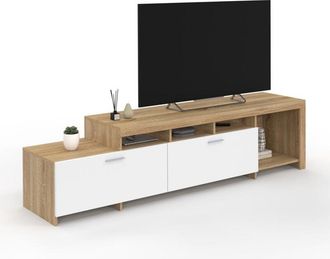 IDMarket Meuble TV 180 cm MALO bois et placards blancs