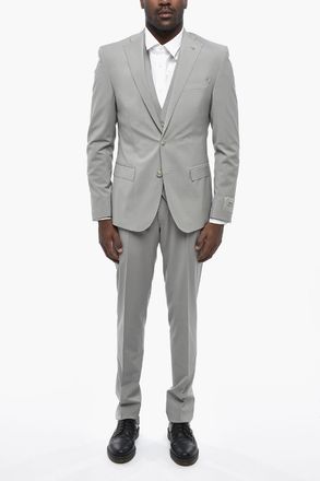 Corneliani CC COLLECTION Dreiteiliger Anzug aus Stretchwolle mit Klappentaschen Corneliani