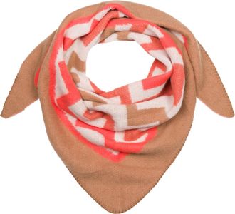 styleBREAKER Damen XXL Web Dreieck Schal mit buntem Zick-Zack Zacken Muster, Dreiecktuch, Winter Schal warm weich, Tuch 01020049, Farbe:Braun-Orange