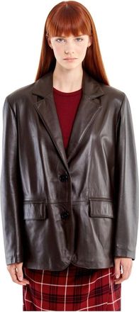 Vicolo Femme, Vestes, Brun, Taille: 38 FR Blazer en cuir nappa coupe droite