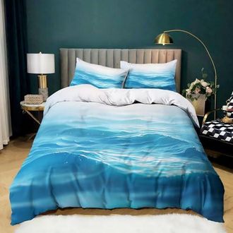 Generic Bleu Housse de Couette 240x220 ondulations des Vagues de loc&eacute;an Parure de Lit 1 Personne, 3D Imprim&eacute; Enfants en Microfibre Douce Respirante Housse Cou