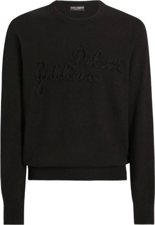 Dolce & Gabbana Homme, Pulls, Noir, Taille: L Pull en laine noire avec broderie logo