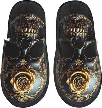Generic Pantoufles En Feutre Cr&acirc;ne Noir &Agrave; Motif Dor&eacute; L&eacute;gers Pantoufles De Maison Portative Chaussons Pour Int&eacute;rieur Homme Invit&eacute; M