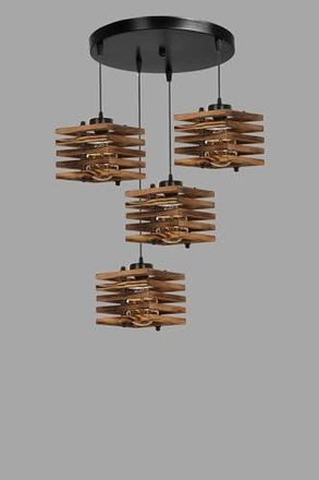 Opviq Rustic Wooden Chandelier, 35 cm Diameter, 70 cm Height | Adjustable Height, E27 Socket, Brown | Perfect for Southwestern & Country Decor