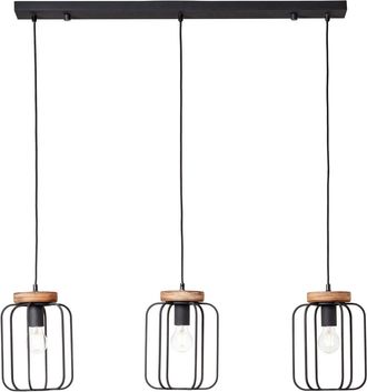 Brilliant Lampe, Tosh Pendelleuchte 3flg Reihe antik holz/schwarz korund, 3x A60, E27, 40W, Holz aus nachhaltiger Waldwirtschaft (FSC)