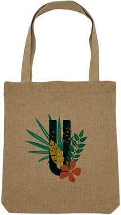 Fabulous Sac Shopping Tote Bag Aspect Lin - U Urielle Lettre Pr&eacute;nom Fleurs Tropicale Exotique - Sac de Courses Toile Epaisse 360g Beige Naturel Cabas Port&eacute; Epa