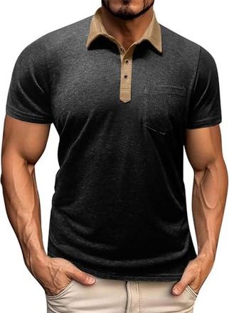 Generic Chemise basique l&eacute;g&egrave;re et respirante pour homme, coupe classique, boutonn&eacute;e, confortable, extensible, t-shirts dext&eacute;rieur, Noir, XXL