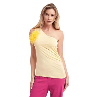 Patrizia Pepe Femme, Tops, Jaune, Taille: 40 FR Haut en Coton Jaune avec Plumes D&eacute;coratives