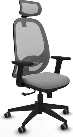 Piqueras y Crespo Grauer Schreibtisch mit 2D-Armlehnen, h&ouml;henverstellbare Lendenst&uuml;tze und Kopfteil, h&ouml;henverstellbar und neigbar, Grau/Grau