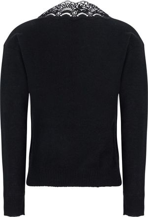 Jucca Lace-Trimmed V-Neck Alpaca Sweater - Black