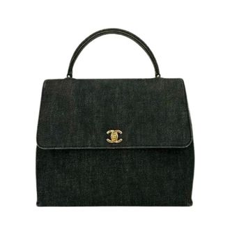 Chanel Sac &agrave; main Pre-owned en coton denim et cuir - Femme - Pre-owned - Noir - Taille: ONE Size