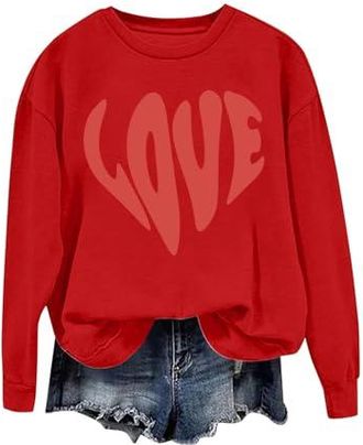 Generic Sweat-shirts de Saint-Valentin 2026 pour femmes 2024 imprim&eacute; graphique coeur col rond manches longues chemisier Saint-Valentin automne hiver pull, Rou