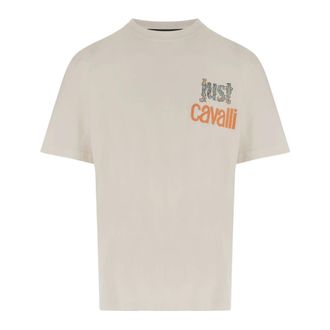 Just Cavalli Homme, Tops, Blanc, Taille: M T-shirt en coton avec imprim&eacute; graphique