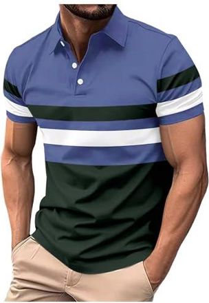 Generic Polo &agrave; manches courtes pour homme - &Eacute;t&eacute; d&eacute;contract&eacute; - Patchwork - Ray&eacute; - Chemises de vacances, Marine, XXL