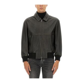 HUGO BOSS Homme, Vestes, Brun, Taille: XS Veste en cuir zipp&eacute;e