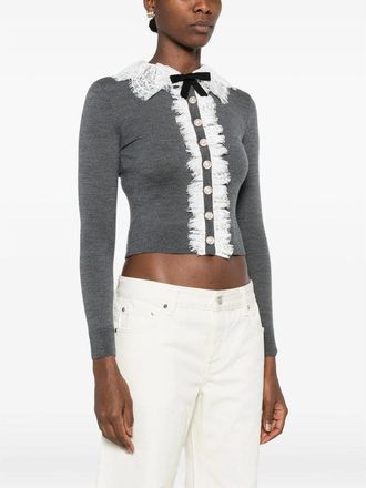 Self Portrait Lace Collar and Trim Cardigan - Gray