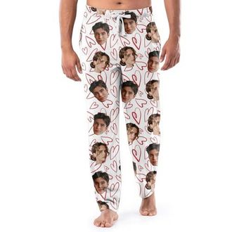 Generic Pantalon de pyjama personnalis&eacute; pour homme et femme avec cordon de serrage et poche, cadeaux personnalis&eacute;s pour amoureux, papa, maman, famille, 2-Vin,