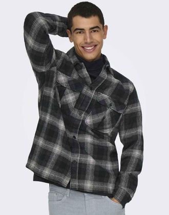 Only & Sons Karierte Hemdjacke in Grau