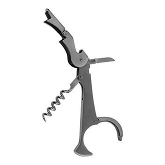 Grunwerg 48/TP-SS Connoisseur Kellnermesser aus Edelstahl - mit Folienschneider und Nussknacker, Silber, Schwarz