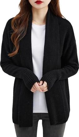Generic Cardigan tricot&eacute; 100 % laine m&eacute;rinos pour femme, Noir/blanc, XS