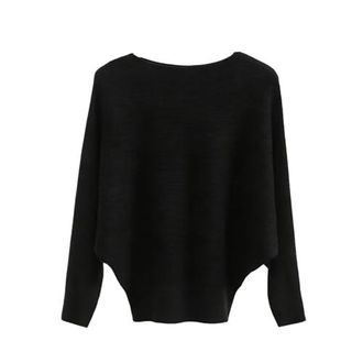 Generic Pull tricot&eacute; &agrave; manches chauve-souris pour femme - Col bateau - Manches chauve-souris - Pull dhiver &agrave; col bateau, Noir, Taille unique