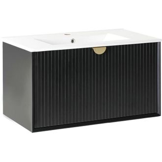 Beliani Wandmontierter Waschtischunterschrank mit Waschbecken BONAIRE 80 cm Schwarz