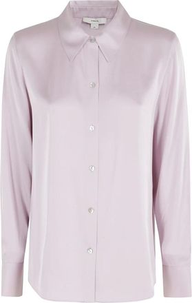 Vince Femme, Blouses et Chemises, Rose, Taille: 40 FR Chemisier ajust&eacute; &agrave; boutons en m&eacute;lange de soie