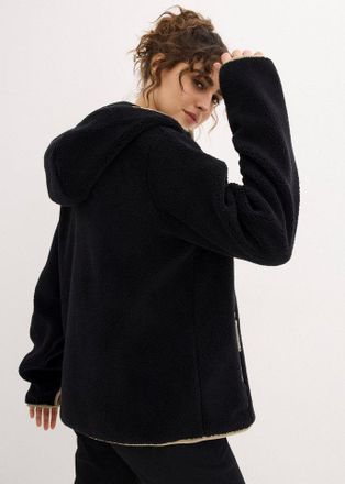 Bonprix Fleecejacke mit Kapuze, aus Teddy-Fleece, l&auml;ssige Passform, mit Stehkragen