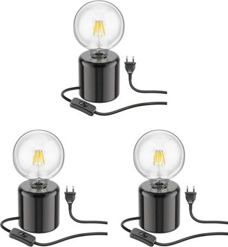 LEDs Com 3 Stück Tischlampe TIPO Porzellan rund schwarz Kugel inkl. E27 G125 Filament Lampe 7,123W warm-weiß 838lm