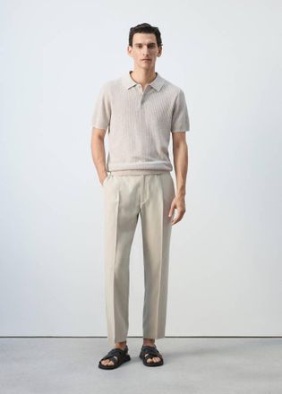 Mango Polo en m&eacute;lange de coton et lin c&ocirc;tel&eacute; sable - Homme - XXL - MANGO MAN