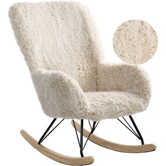 Beliani Fauteuil &agrave; Bascule Moderne en Tissu Fausse Fourrure Pieds en Bois Meuble Chambre Enfant Beige Clair Akra