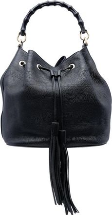 Gucci Hobo Bags - Pebbled Calfskin Miss Bamboo Tassel Bucket Bag - Gr. unisize - in Schwarz - für Damen