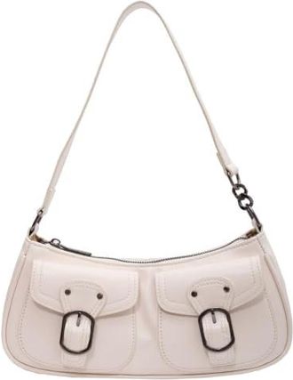 Generico Double poches Sac &agrave; main &agrave; laisselle simple en cuir PU Y2K Aisselle Vintage Sacs &agrave; bandouli&egrave;re Mode Femmes Sac &agrave; bandouli&egrave;re de capacit&eacute; quotidienne, 