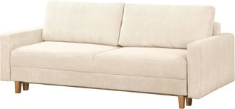 Norrwood home24 3-Sitzer Sofa Beige Cordstoff Poppy 220 x 86 x 90cm mit Schlaffunktion Skandi