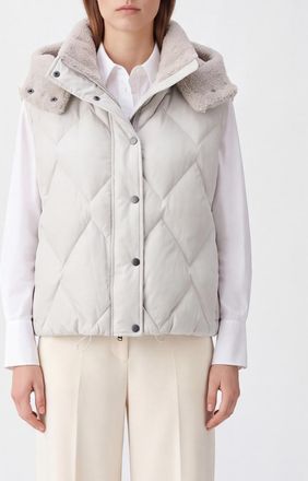 Brunello Cucinelli Gepolsterte Nylonweste mit Shearling-Kapuze