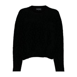 Emporio Armani Viskose-Jumper mit Jacquard-Logo mit Flockeffekt - - Knitwear - Damen - Schwarzk - M