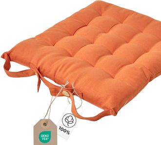 Homescapes Stuhlkissen 40x40 cm Terracotta-orange - Sitzkissen Outdoor/Indoor mit Baumwollbezug, Sitzpolster waschbar und Oeko-TEX-Zertifiziert für Esszimmer-, K