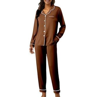 Generic Ensembles De Pyjama Femme Manches Longues Col en V Boutonn&eacute; Grande Taille Imprim&eacute; &agrave; Pois Coton Pyjama Pantalon Automne Et Hiver Respirant Doux V&ecirc;Temen