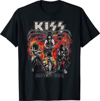 Kiss Spinne Bühne T-Shirt für Damen, Schwarz, S, Klassische Passform, Halbarm, Crew Neck, Klassisches Kiss-Band T-Shirt, Alle Jahreszeiten, 1 Count