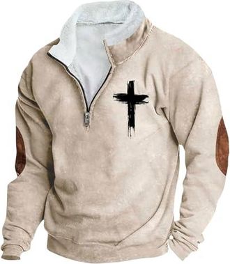 Generic Sweat-shirt en polaire pour homme - Manteau moelleux 2025 - Automne et hiver - Manches longues - Demi-fermeture éclair - Imprimé décontracté - Pour la