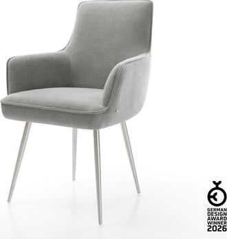 DELIFE Esszimmerstuhl Heira-Flex mit Armlehnen Strukturstoff Soft Grau 4-Fu&szlig; konisch Edelstahl Taschenfederkern, Esszimmerst&uuml;hle