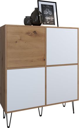 Vladon Highboard Havana V2, Kommode mit 4 Türen und 8 geschlossenen Fächern, Kommode Made in Germany, Eiche Evoke/Weiß matt (104 x 124 x 35 cm)