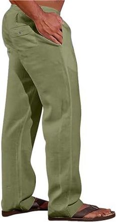 Generic Pantalon Coton Lin Homme D&eacute;contract&eacute; Fluide Pants De Plage &Eacute;t&eacute; Coton en Lin L&eacute;ger Respirant Yoga Jogging Pantalons Jambe Large en D&eacute;contract&eacute; Pantalon