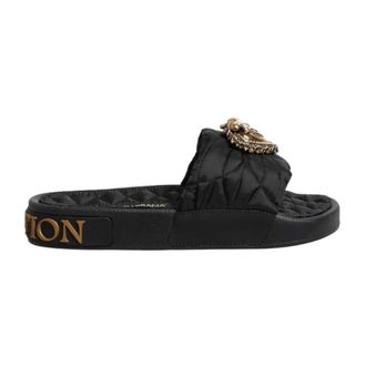 Dolce & Gabbana Slides en cuir matelass&eacute; Devotion - Femme - Chaussures - Noir - Taille: 35 EU