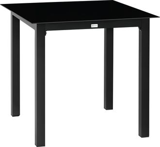 OUTSUNNY Gartentisch, Quadratischer Esstisch f&uuml;r Garten, Balkontisch f&uuml;r 4 Personen Terrassentisch mit Tischplatte aus Hartglas, Alu, Schwarz, 80 x 80 x 74 cm